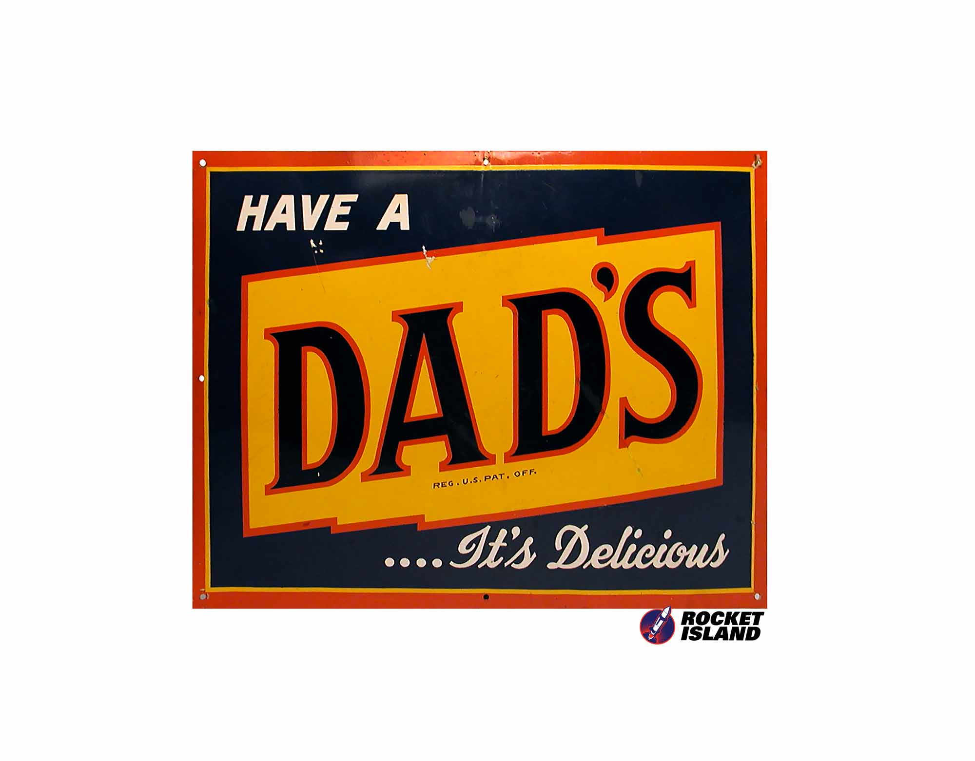 Dad's Root Beer Tin Sign (1950s) - Rocket Island Vintage Stock Images