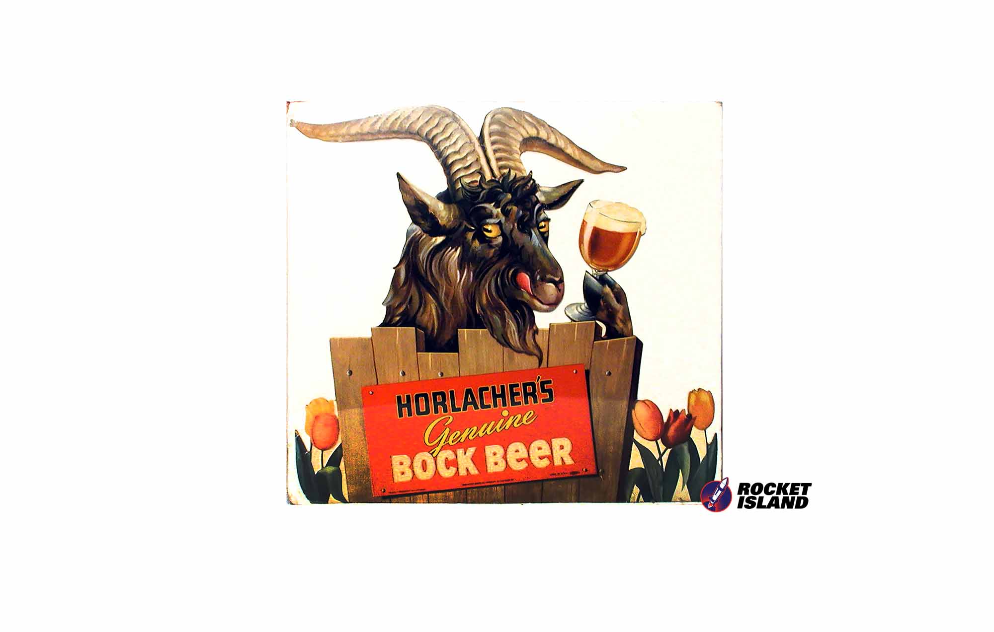 Horlacher's Genuine Bock Beer Retailer Sign (1940s) - Rocket Island ...
